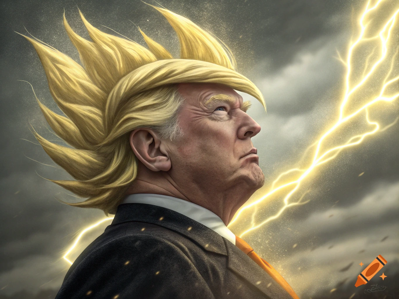 Portrait of Donald Trump with spiky blonde Super Saiyan hair ...