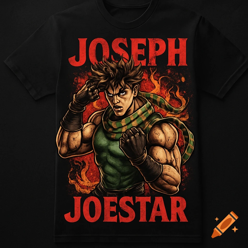 Anime style design of Joseph Joestar with text 'JOSEPH JOESTAR' on a ...