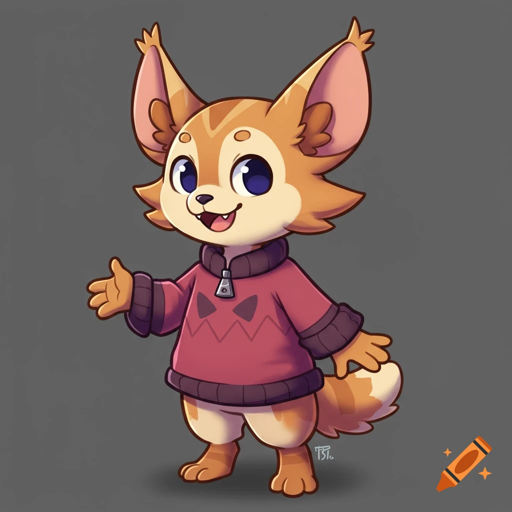 Cute cartoon character of a fennec fox-like animal in a pink sweater ...