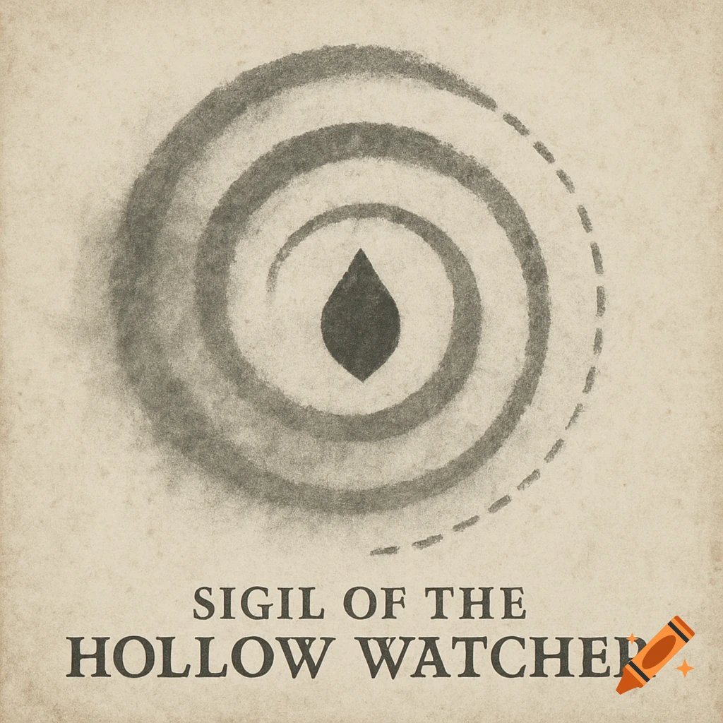 A dark grey spiral symbol with a central droplet and surrounding text ...