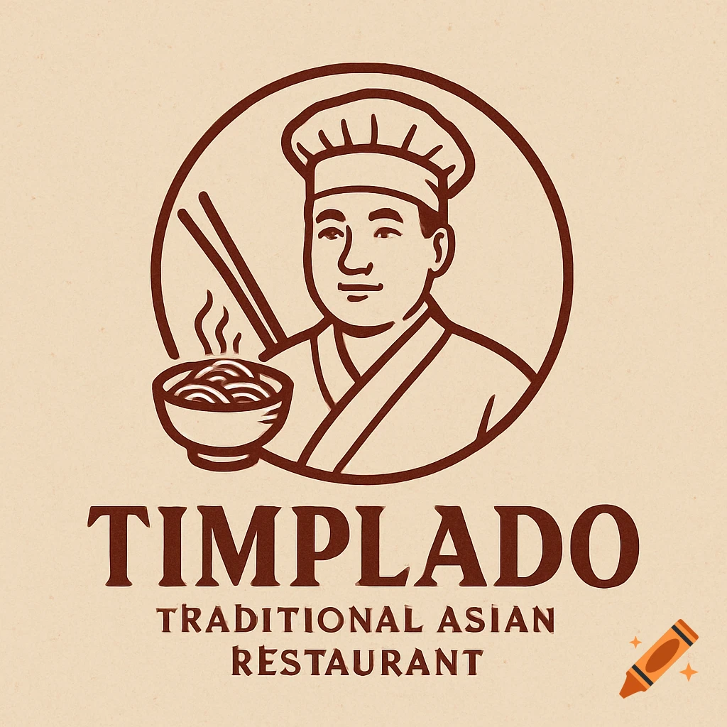 Logo for Timplado Traditional Asian Restaurant with a chef, noodles ...