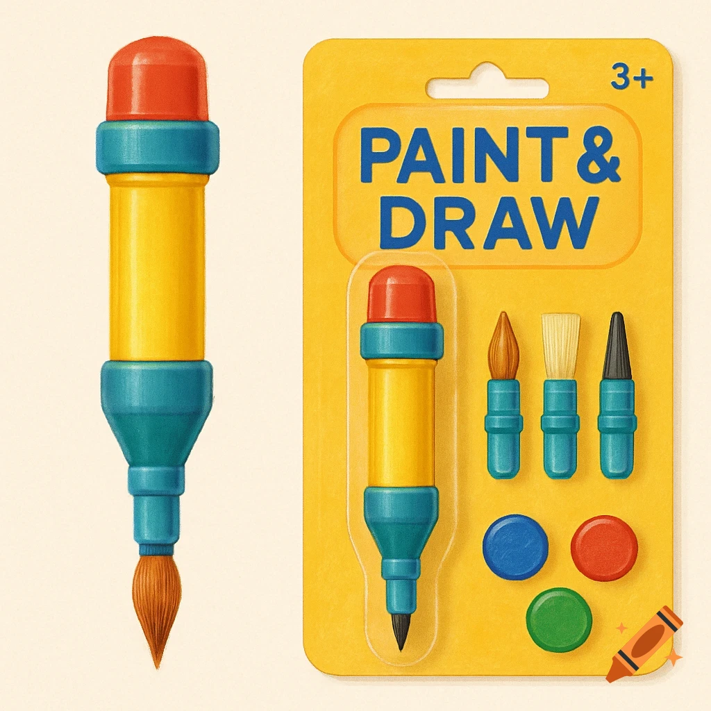 Child's yellow and blue paint pen tool with interchangeable tips and ...