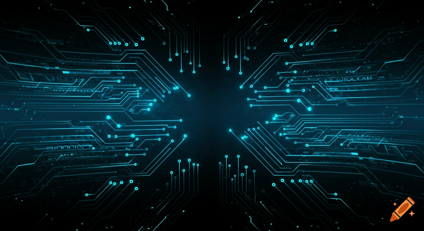 Futuristic glowing blue circuit board lines on a dark background. on ...