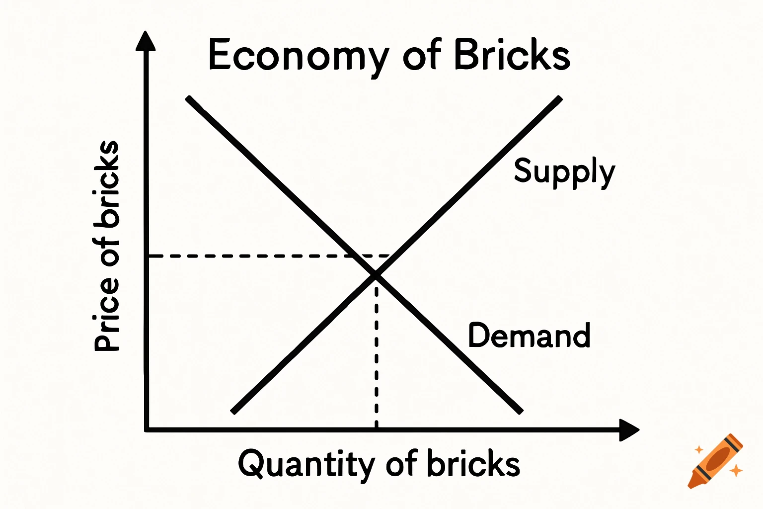 A supply and demand graph illustrating the economy of bricks. on Craiyon