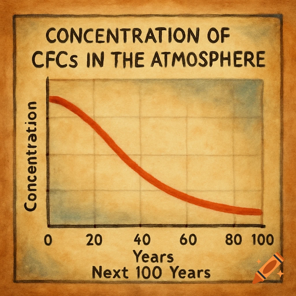 Illustration of a graph showing the concentration of CFCs in the ...