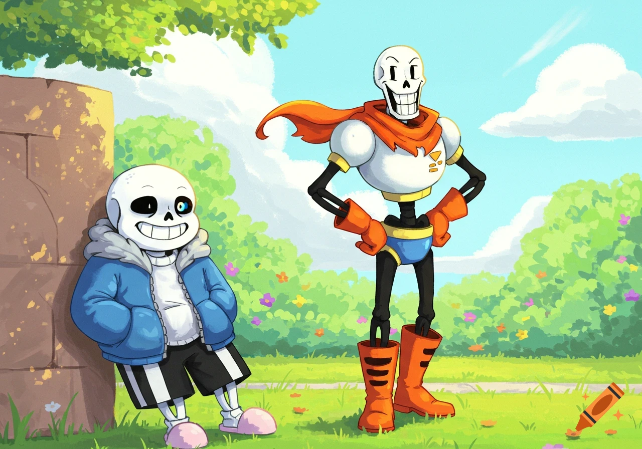 Cartoon illustration of Sans leaning against a wall while Papyrus ...