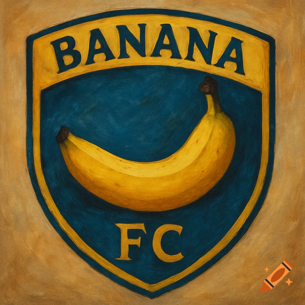 Logo for Banana FC featuring a banana on a blue shield with yellow ...