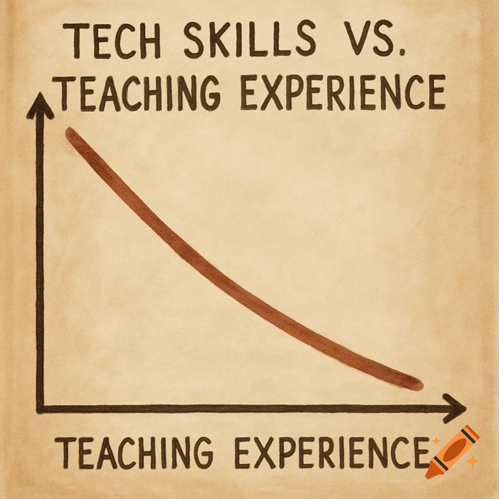 Graph showing tech skills decreasing with increasing teaching ...