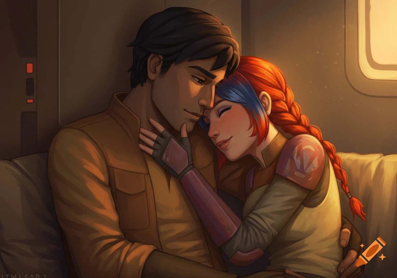 Animated characters Ezra and Sabine from Star Wars Rebels cuddling in ...