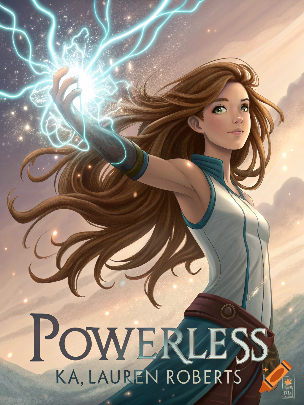 Illustrated girl with brown hair using blue lightning powers ...