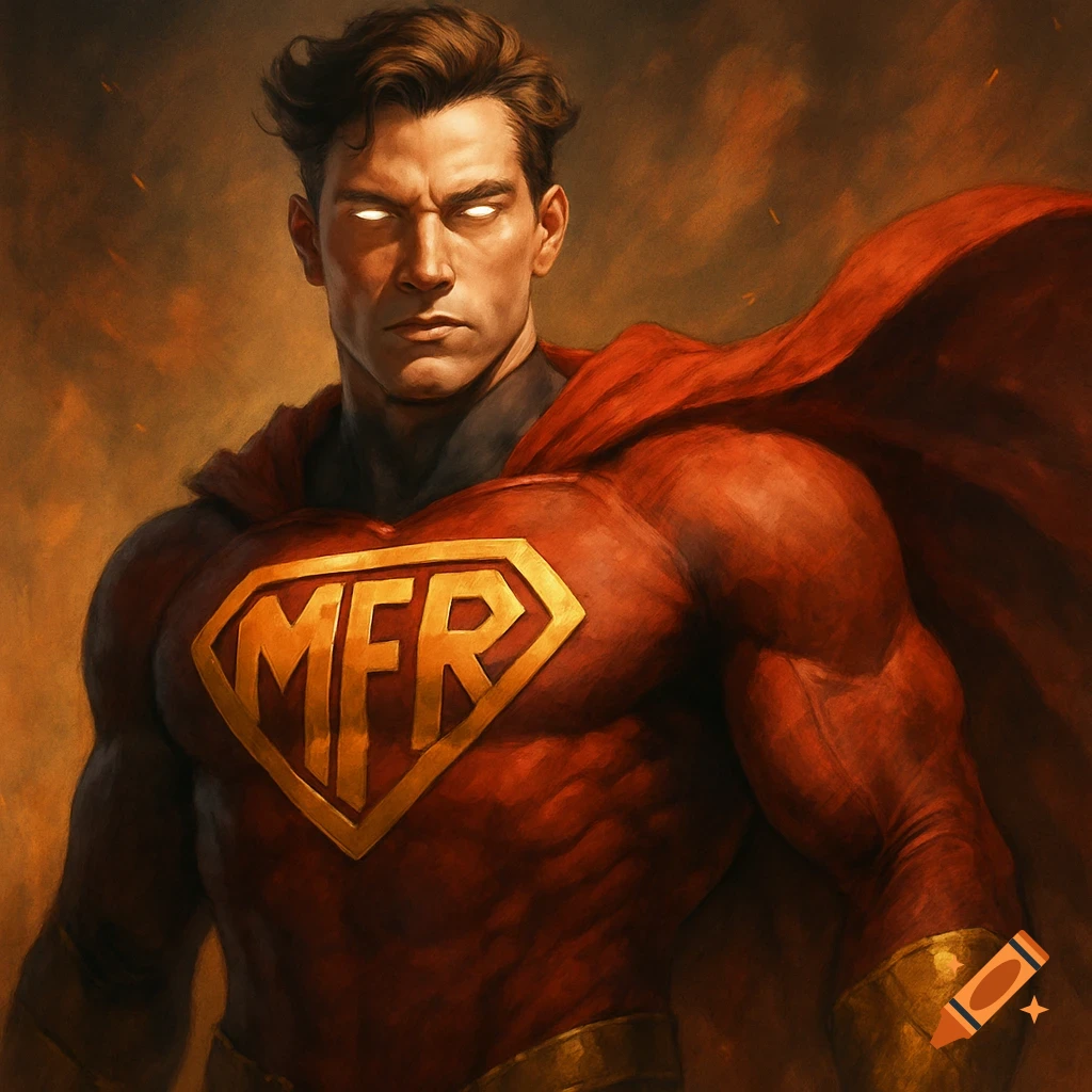 Detailed illustration of a muscular superhero in a red costume with a ...