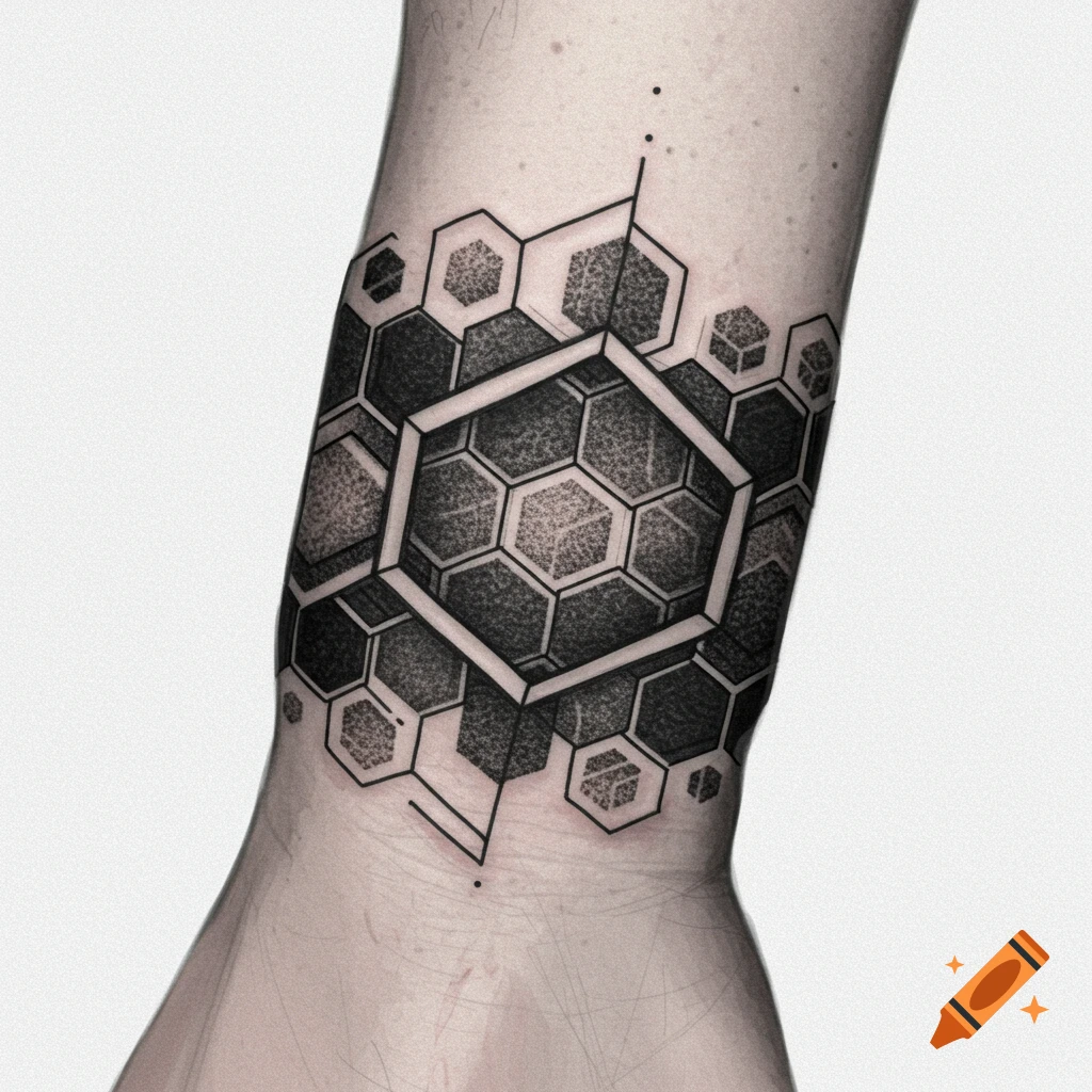 Geometric hexagon pattern tattoo on a wrist on Craiyon