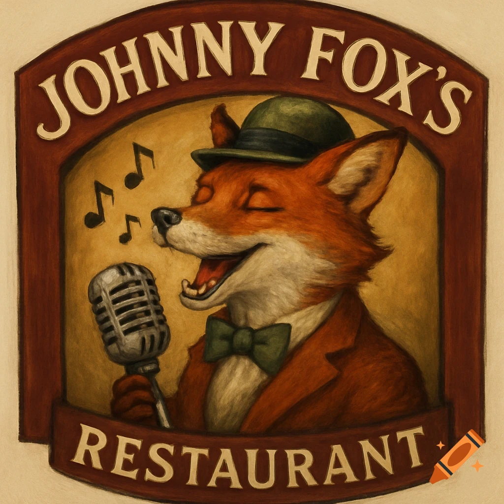 Illustration of a fox in a suit and hat singing into a microphone on a ...