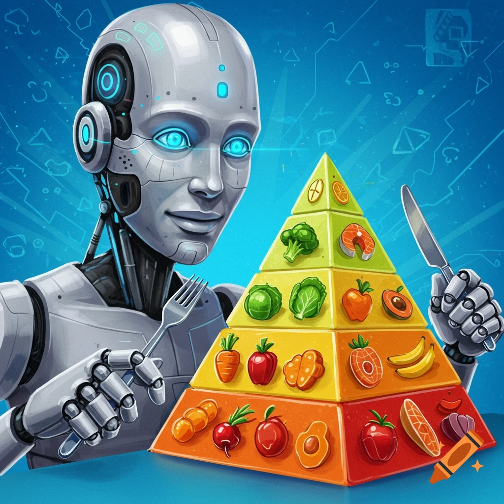 Illustration of a robot holding a fork and knife, about to eat a food ...