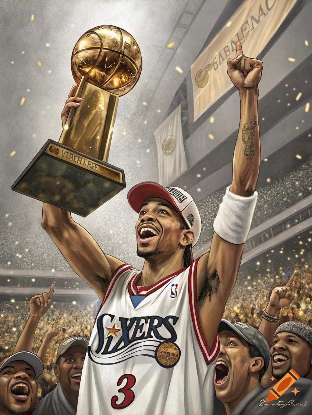 Illustration of Allen Iverson raising a trophy after winning a ...