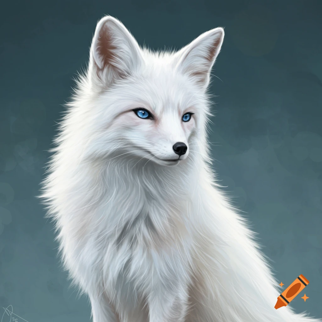 A close-up portrait of a white fox with bright blue eyes. on Craiyon
