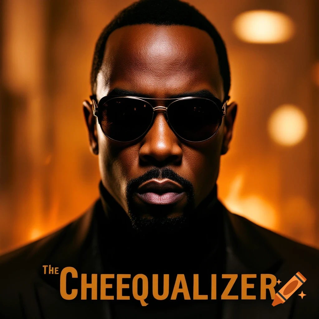 Close-up portrait of a man in sunglasses styled like a movie poster ...