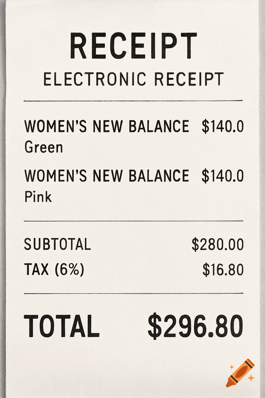 Close-up of an electronic receipt for two pairs of New Balance shoes ...