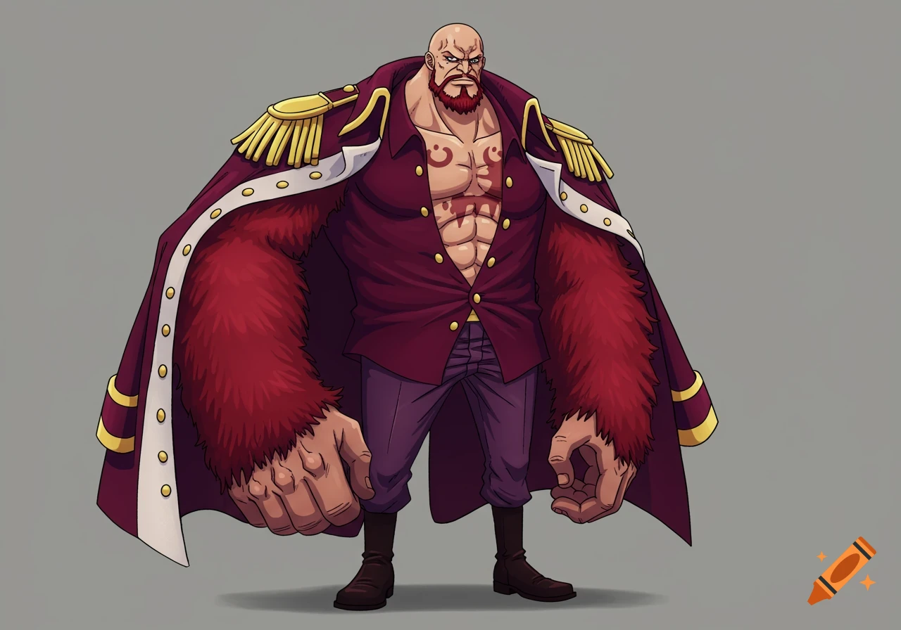 Anime illustration of a bald man with a beard, muscular chest tattoos ...