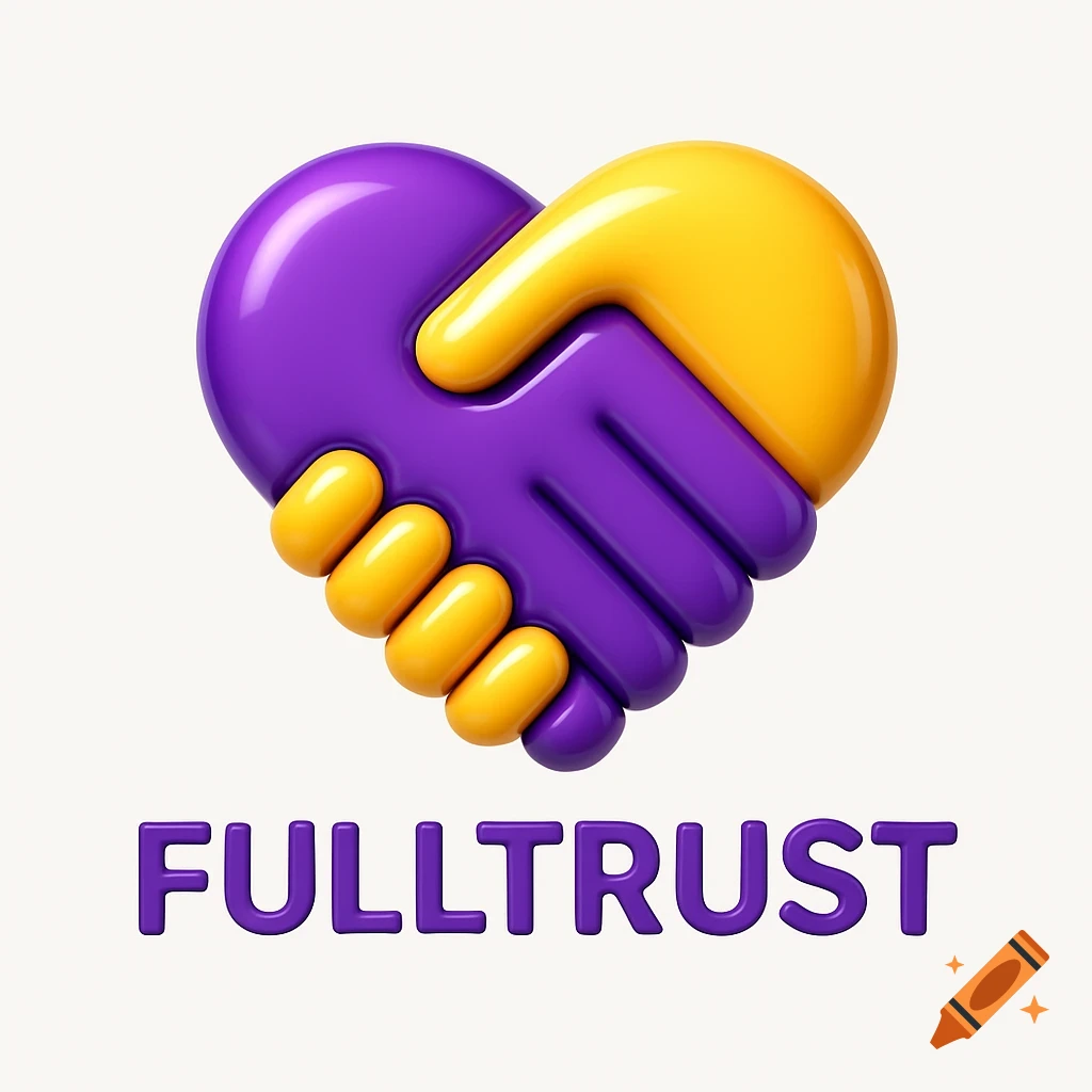 Glossy 3D logo of purple and yellow hands in a heart-shaped handshake ...