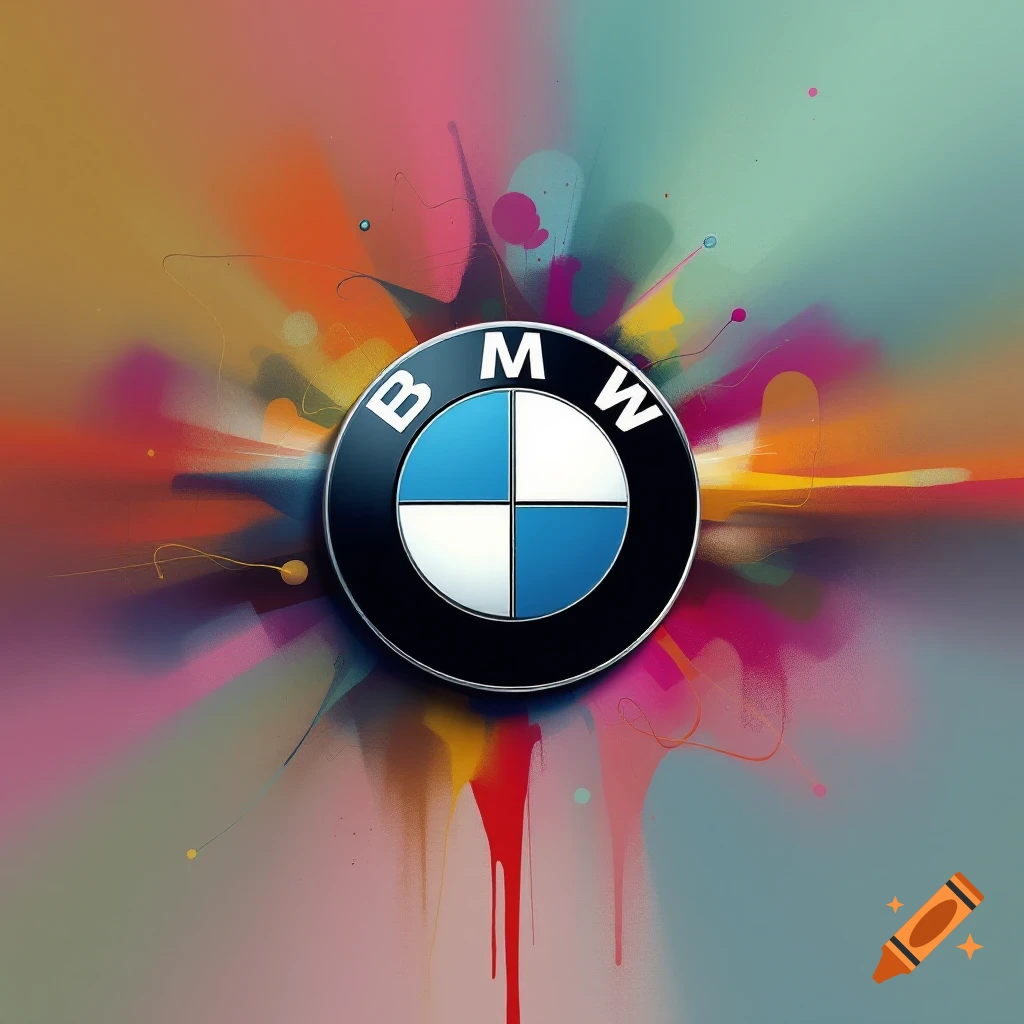 BMW logo on a colorful abstract paint splatter background. on Craiyon