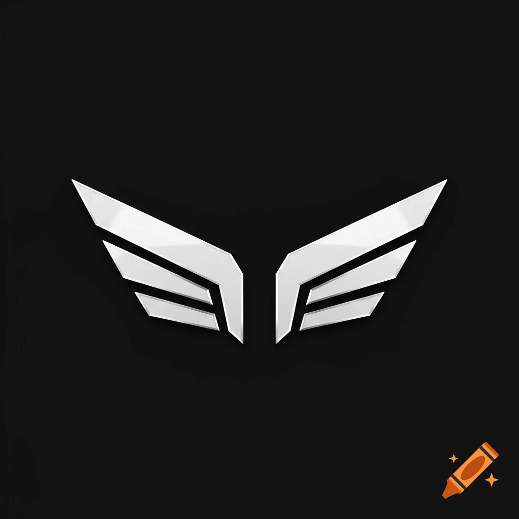 Minimalist futuristic white wing icon on a black background on Craiyon