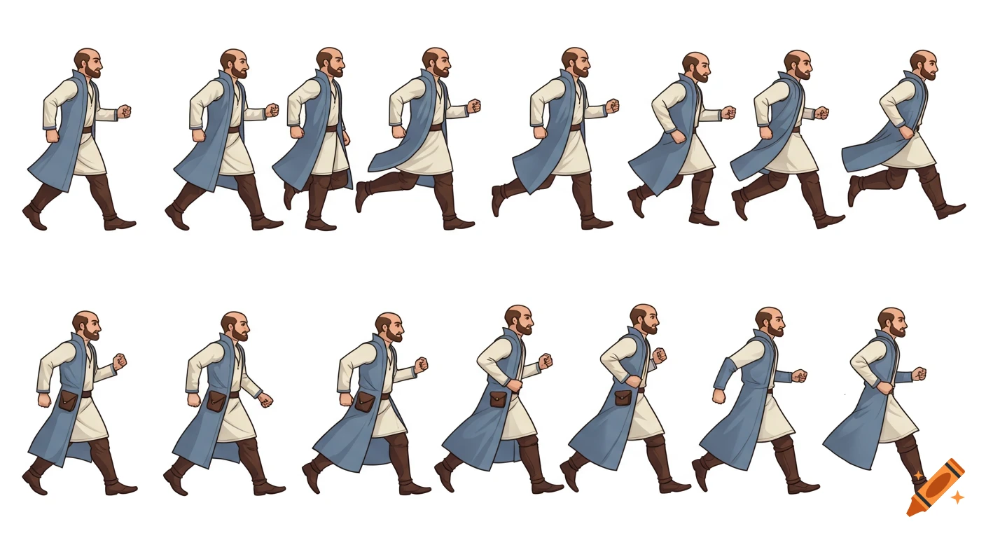 A sprite sheet showing multiple frames of a fantasy character with a ...