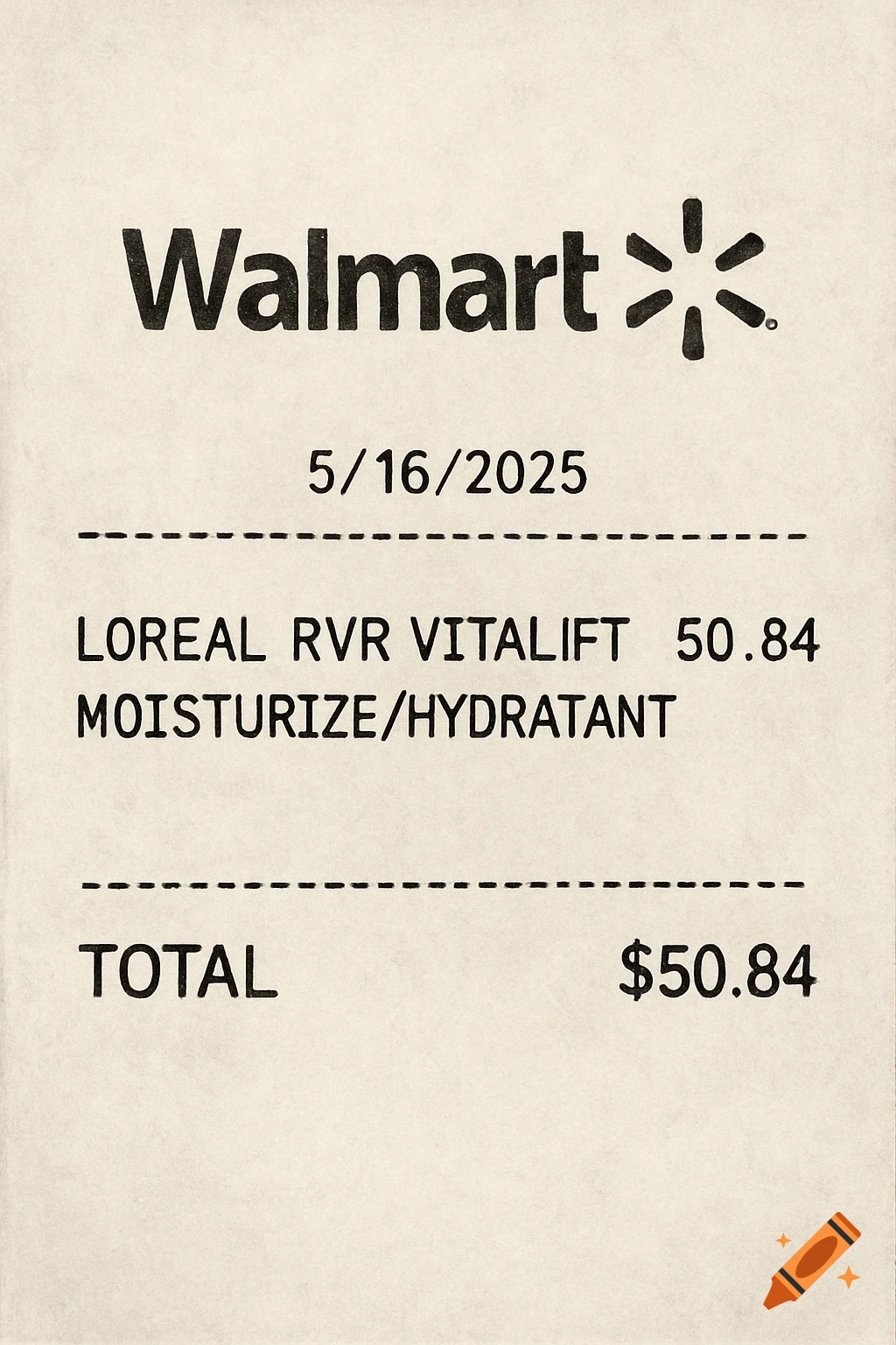 A close-up view of a Walmart receipt showing an item, date, and total ...