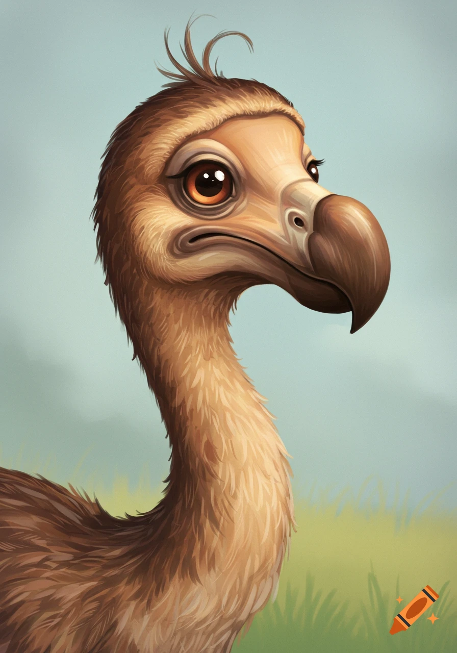 A stylized close-up portrait of a brown dodo bird. on Craiyon