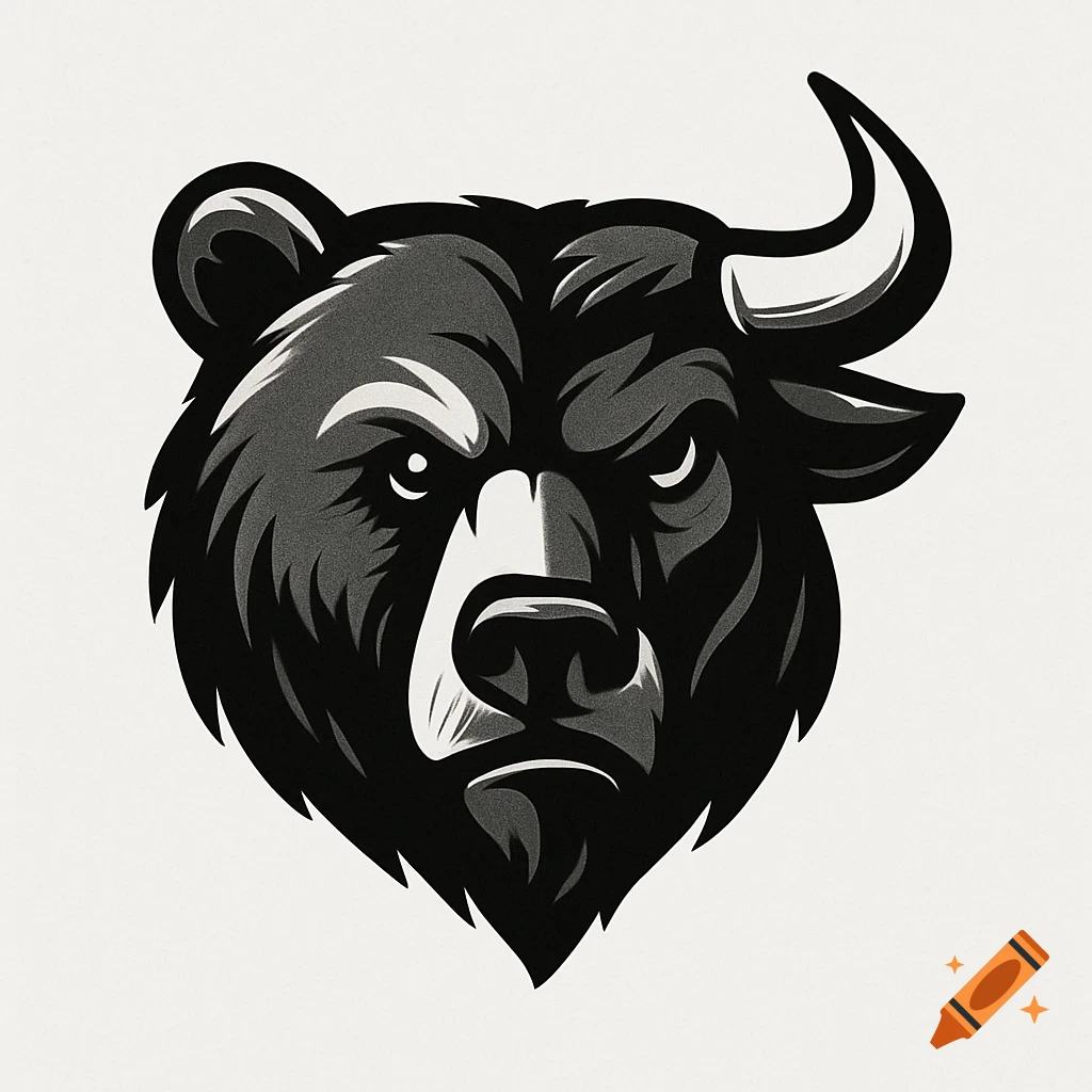 Black and white logo of a half bear, half bull hybrid head. on Craiyon