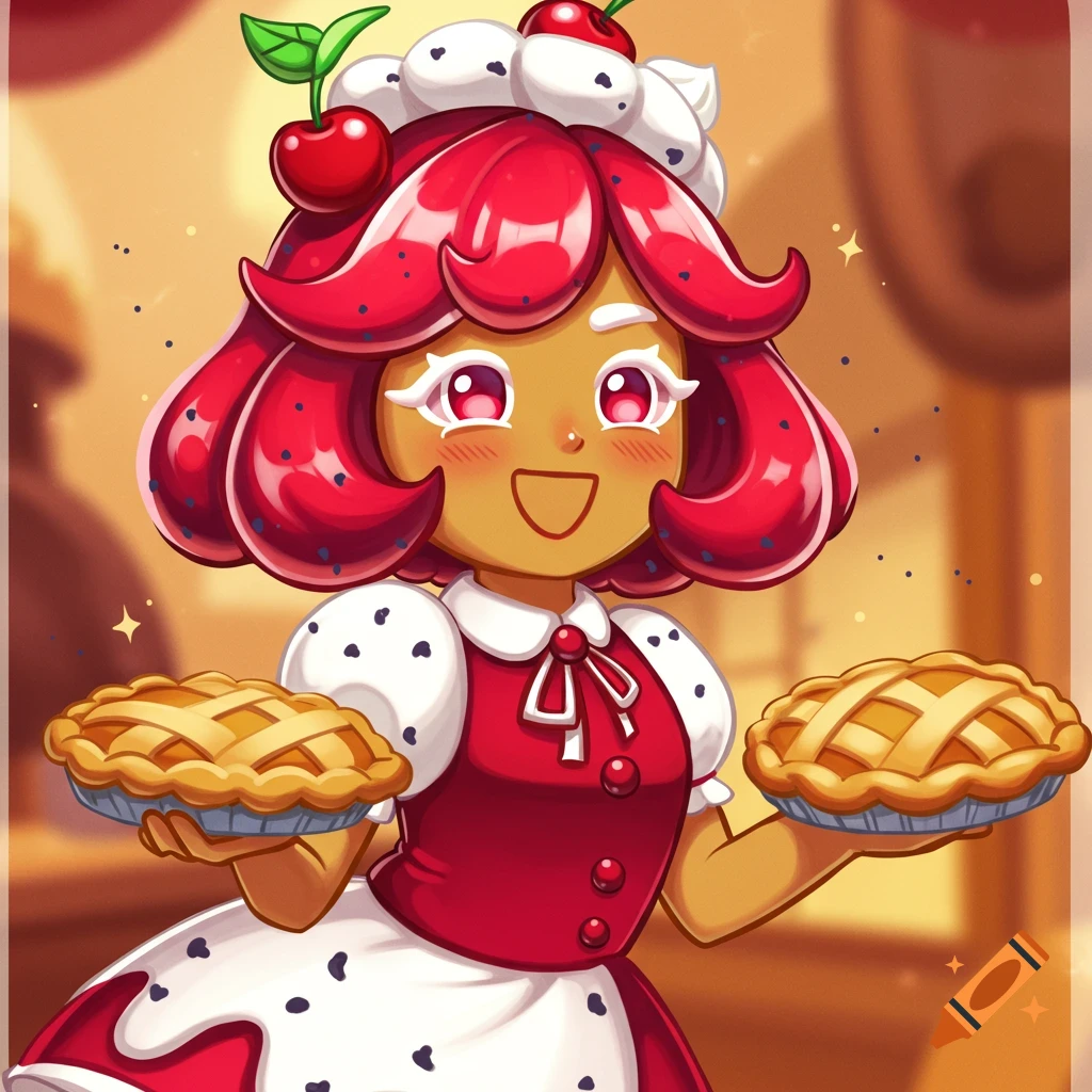 A cheerful cartoon character with red hair and a red dress holds two ...