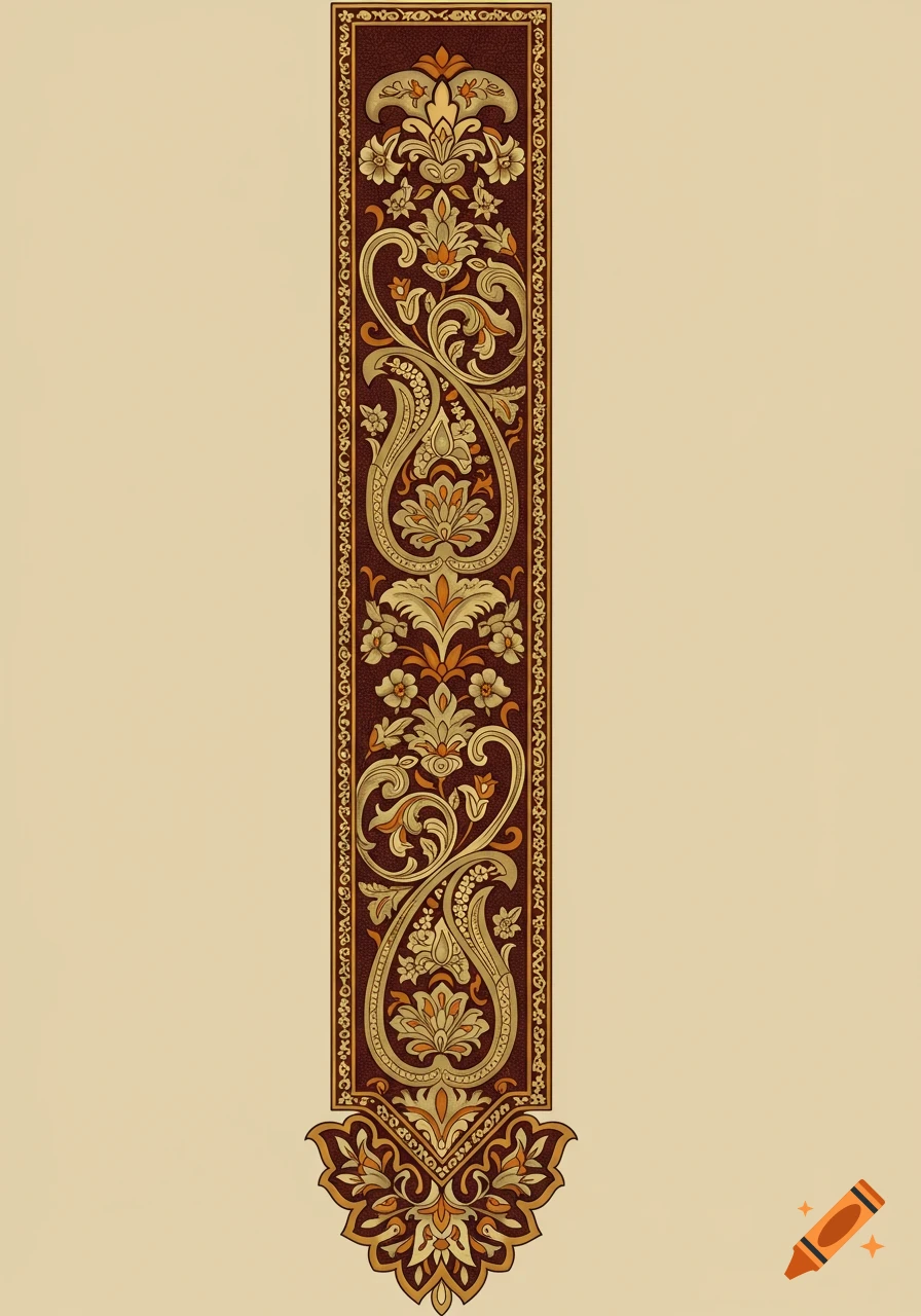 Vertical decorative border in Asian Indian style with gold, orange, and ...