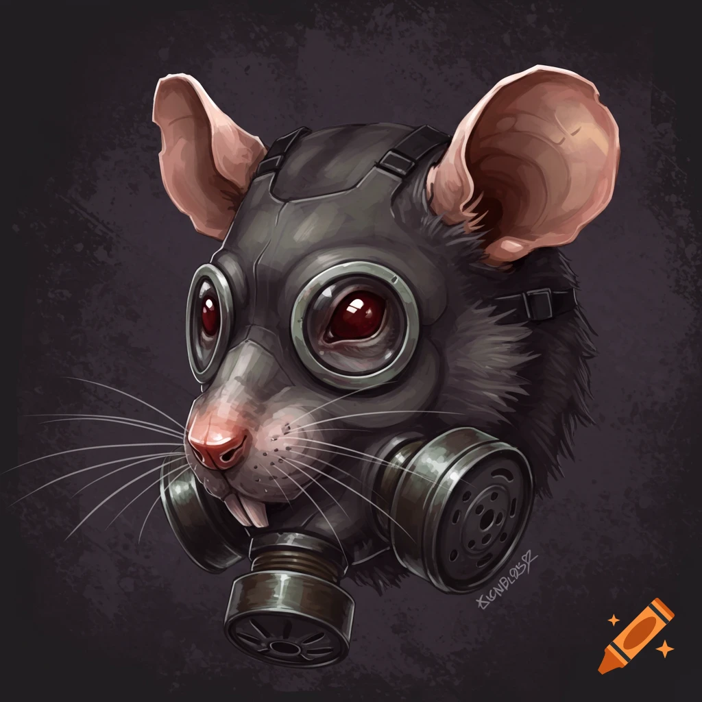 Close-up portrait of a rat wearing a gas mask in a gothic digital art ...