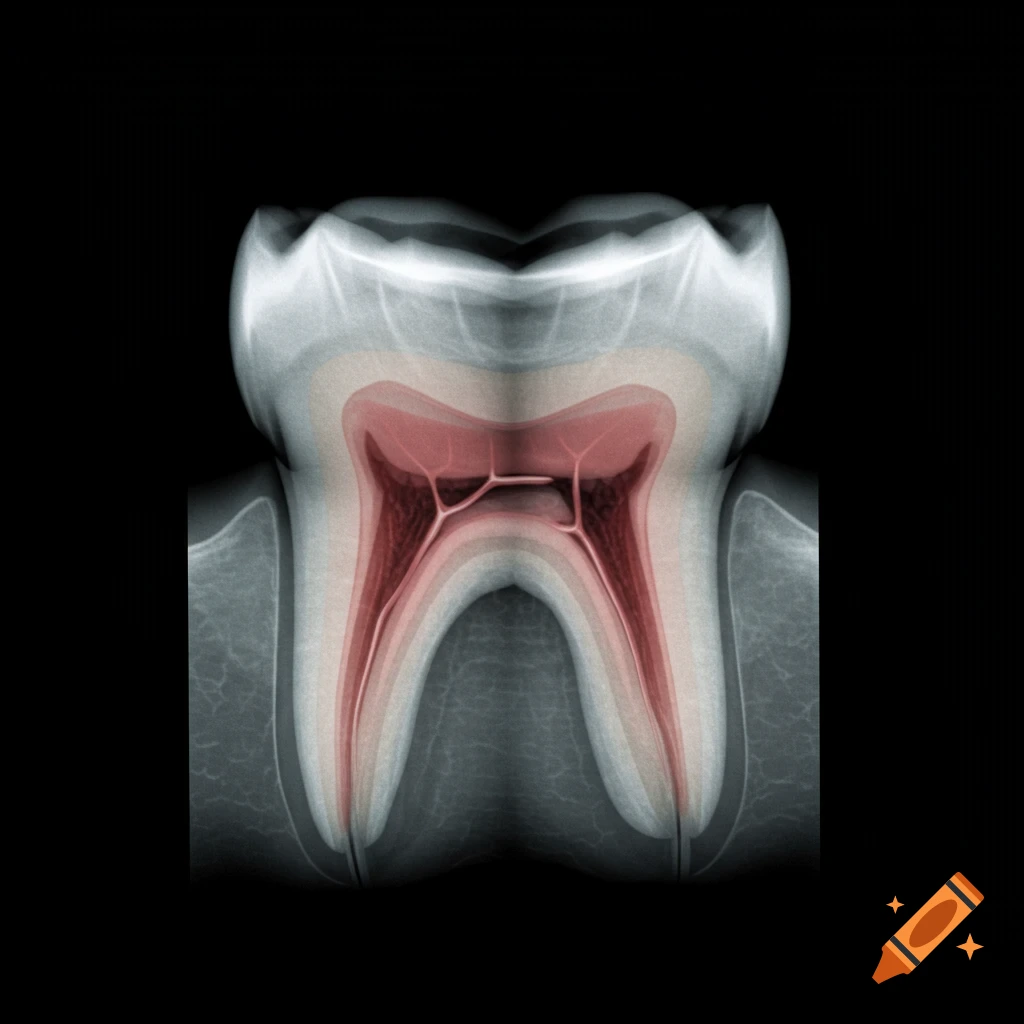 Detailed X-ray diagram showing the internal structure of a tooth ...