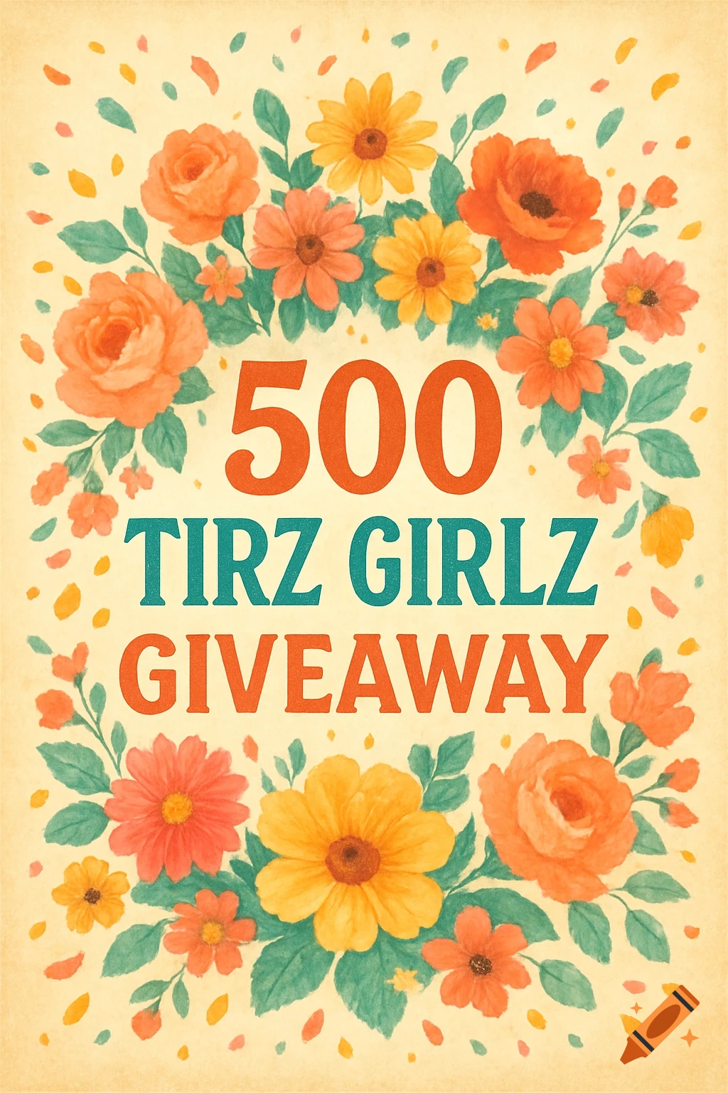 A poster with flowers and confetti surrounding the text "500 TIRZ GIRLZ ...