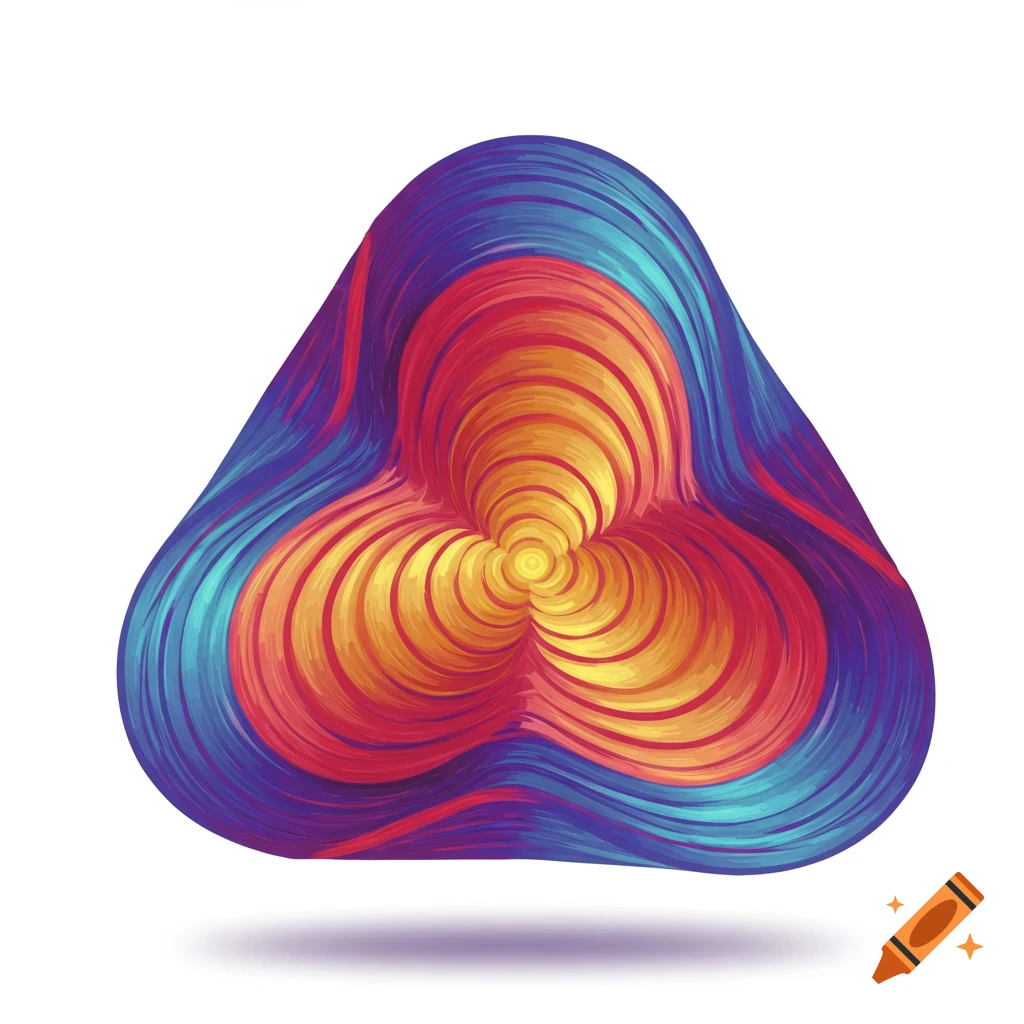 Abstract Reuleaux triangle shape with flowing lines in shades of purple ...