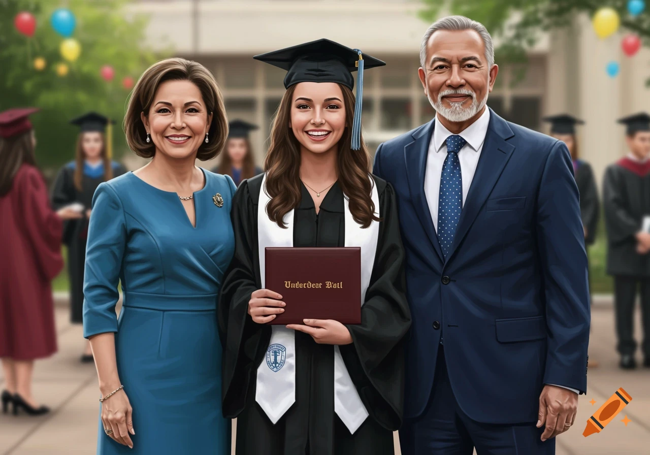 A family poses for a photo at a graduation ceremony. on Craiyon