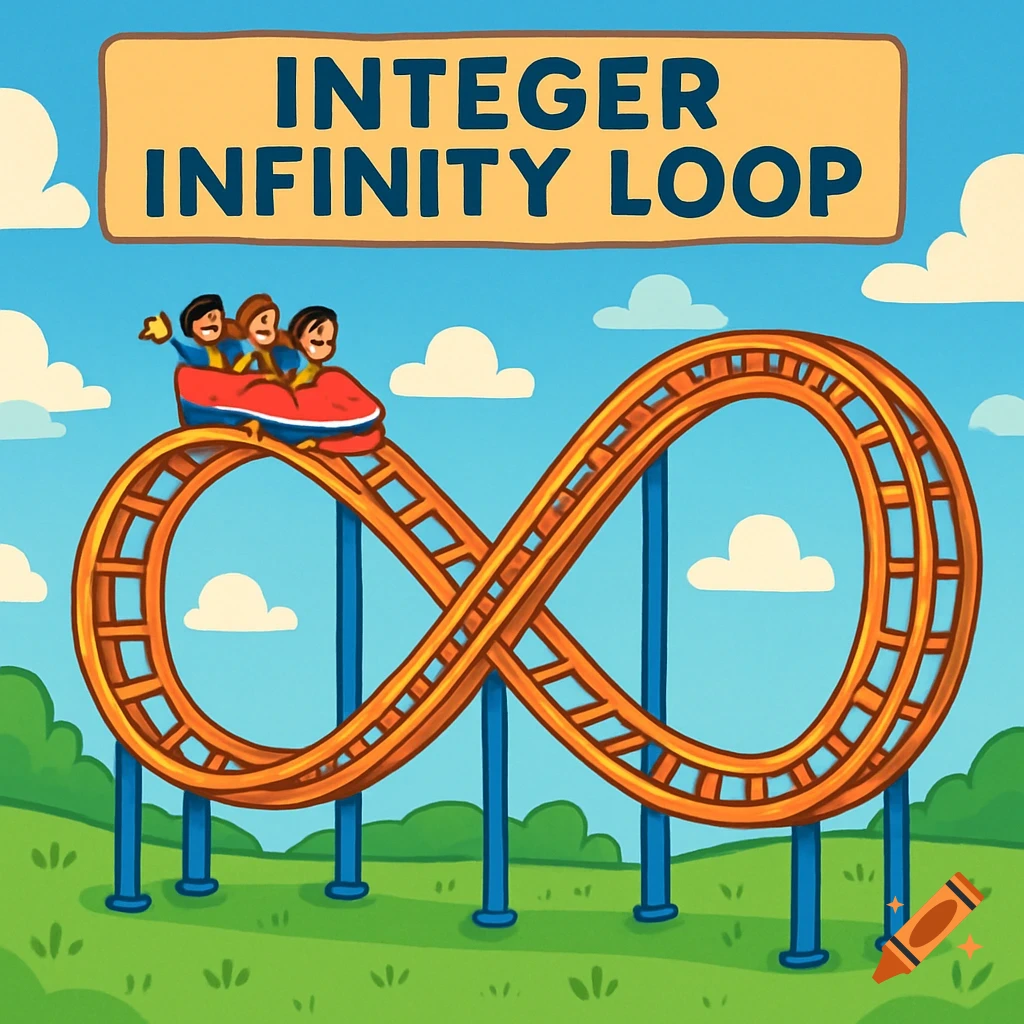 A cartoon roller coaster track in the shape of an infinity symbol, with ...