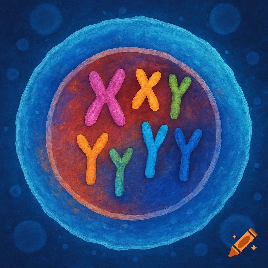 Microscopic illustration of a cell showing colorful XX and XY ...