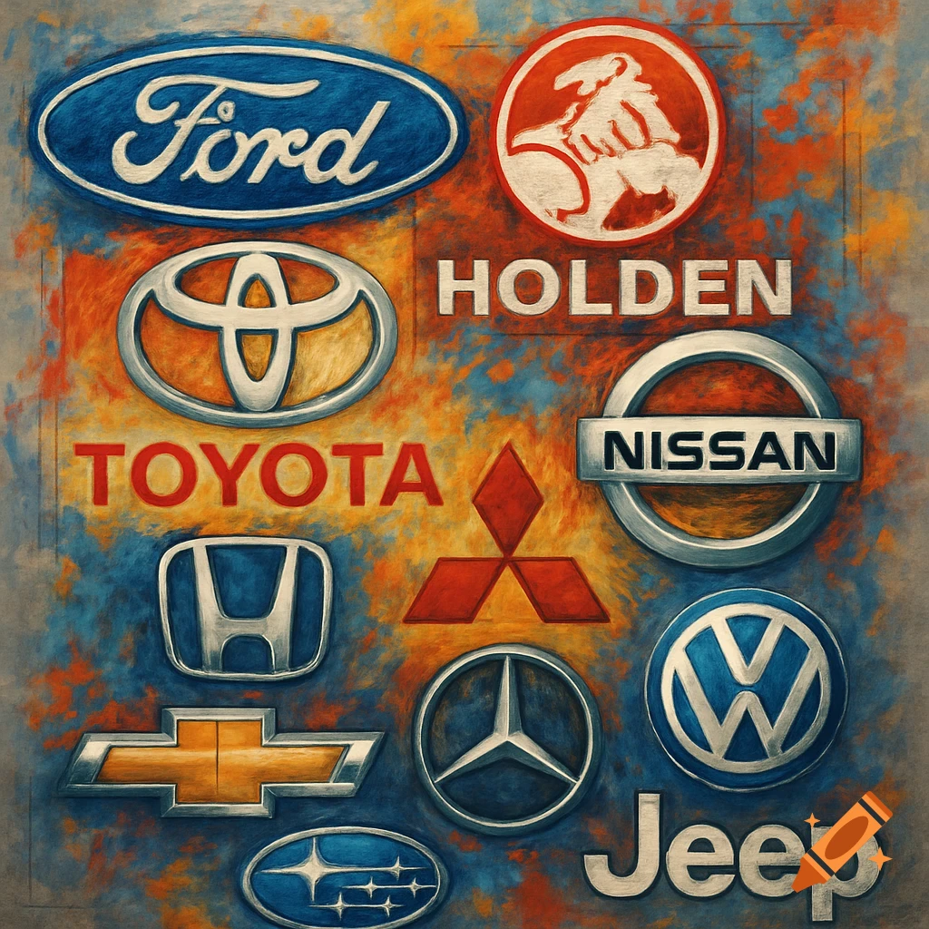 A collage of various car brand logos including Ford, Toyota, Holden ...