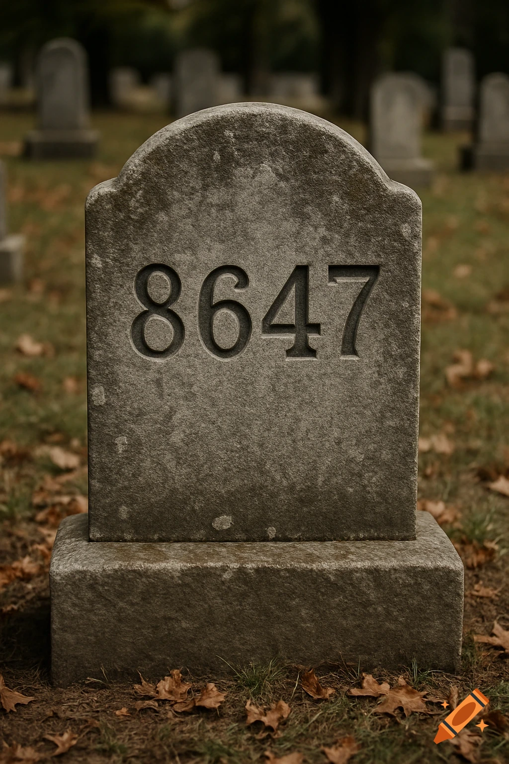 Photorealistic image of a tombstone with the numbers 8647 carved into ...