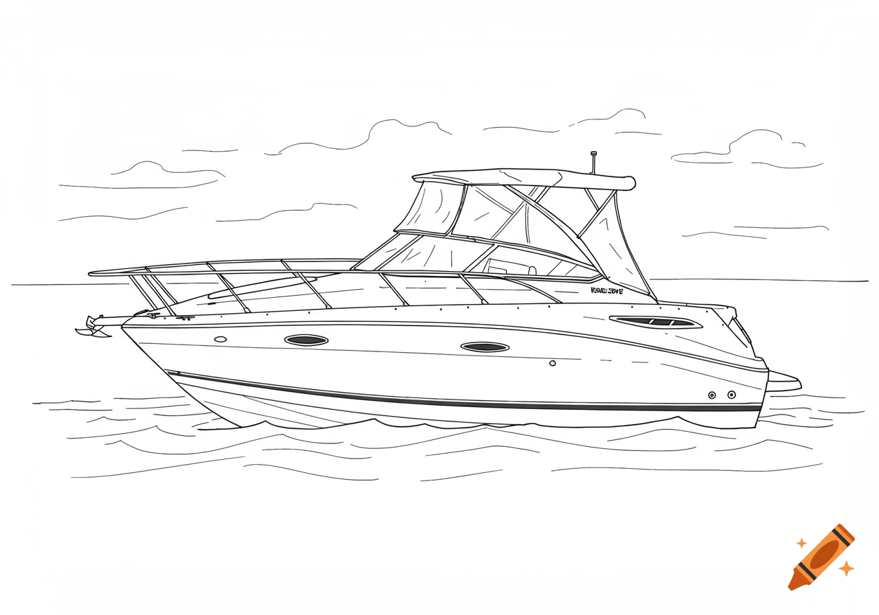 Line drawing of a cruiser boat on the water. on Craiyon