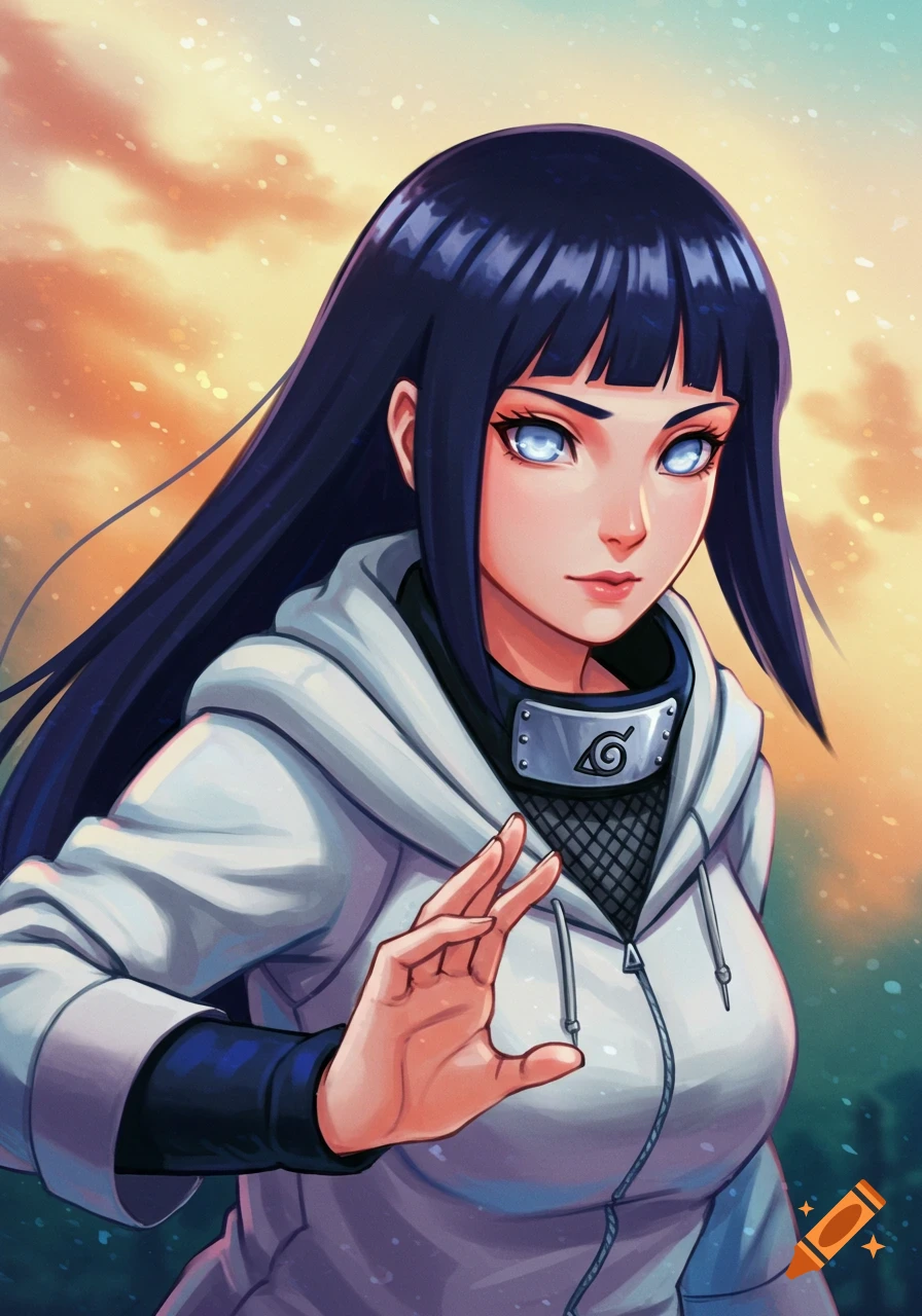 Illustrated portrait of Hinata Hyuga from Naruto on Craiyon