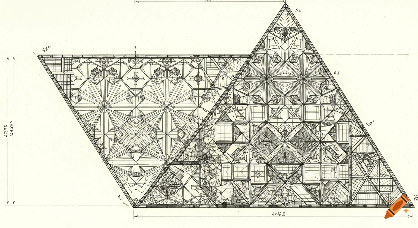 A detailed line drawing of an architectural pattern within a large ...