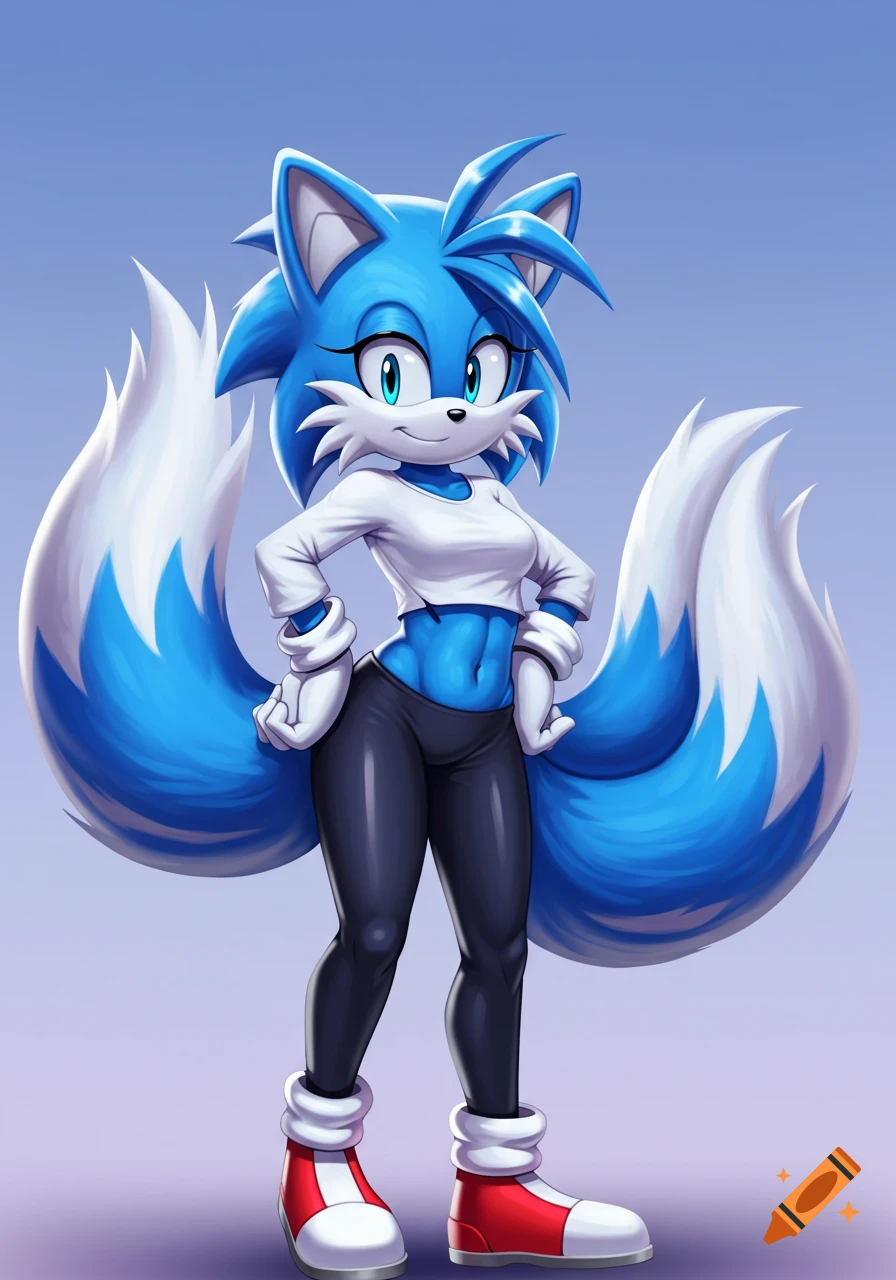 Female Tails from Sonic wearing a white crop top and black leggings in ...