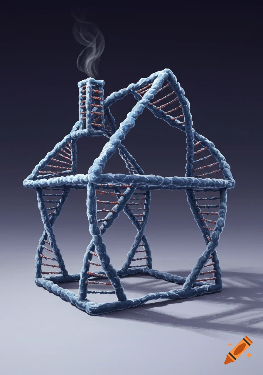A structure resembling a house and chimney, formed from intertwined DNA ...