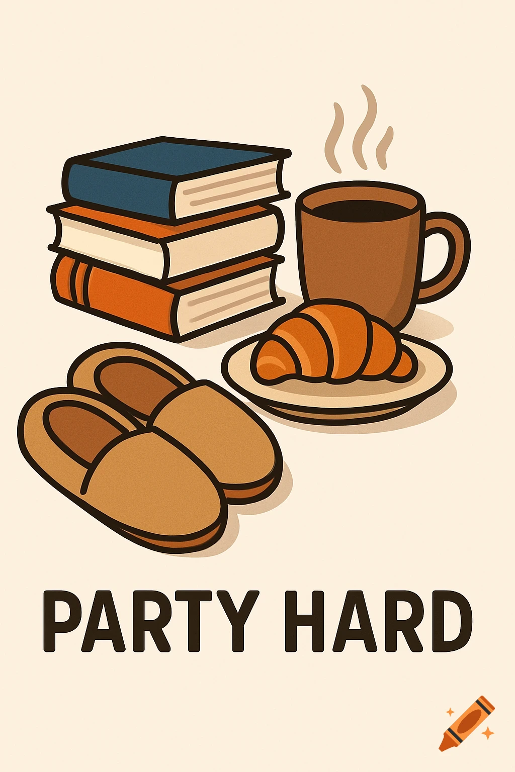 A graphic illustration of a stack of books, a mug of coffee, a ...