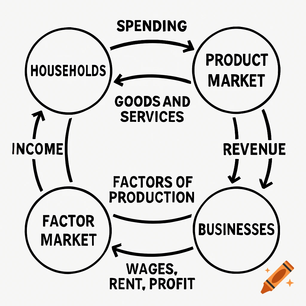 A diagram illustrating the circular flow of economic activity with ...