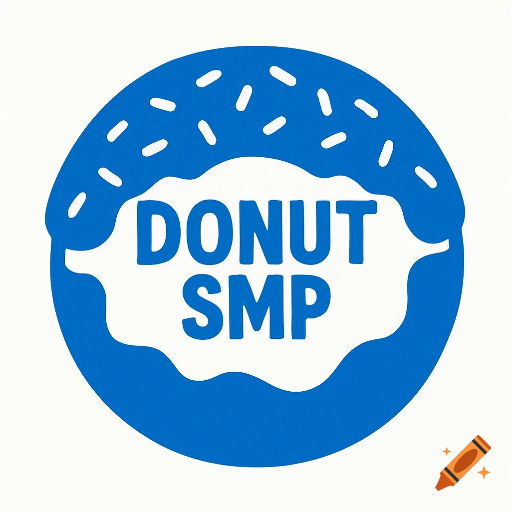 Blue donut logo with white frosting and sprinkles and the text DONUT ...