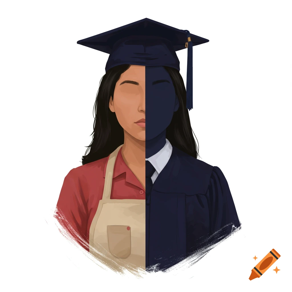Split portrait illustration of a woman in a chef's apron and a ...